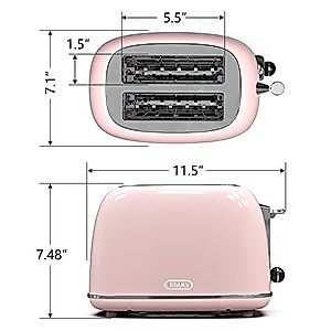 Toaster 2 slice,Retro Stainless Steel Toaster with 6 Settings, 1.5 In Extra Wide Slots, Bagel/Defrost/Cancel Function, Removable Crumb Tray (Baby pink)
