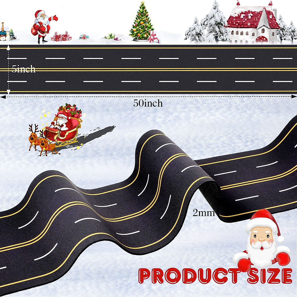 Marspark Christmas Village Accessories 5 x 50 Inch Christmas Miniature Road Village Street Mat Xmas Village Snow Street Decorations for Little Village Landscape (Road Style)