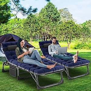 LILYPELLE Folding Lounge Chair with Mattress, 5 Position Adjustable Folding Cot Portable Outdoor Folding Chaise Lounge Chair for Outside, Sunbathing, Camping, Pool, Beach, Patio