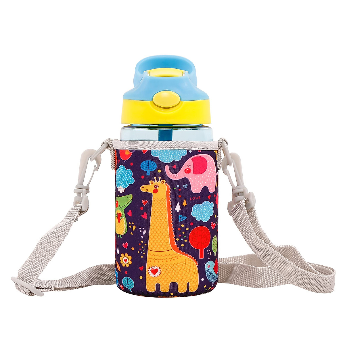 2 Pack-Children's Water Bottle Carrier, Protect and insulate your water bottle, With adjustable straps, Suitable for most children's water bottles - Dinosaurs + Giraffe