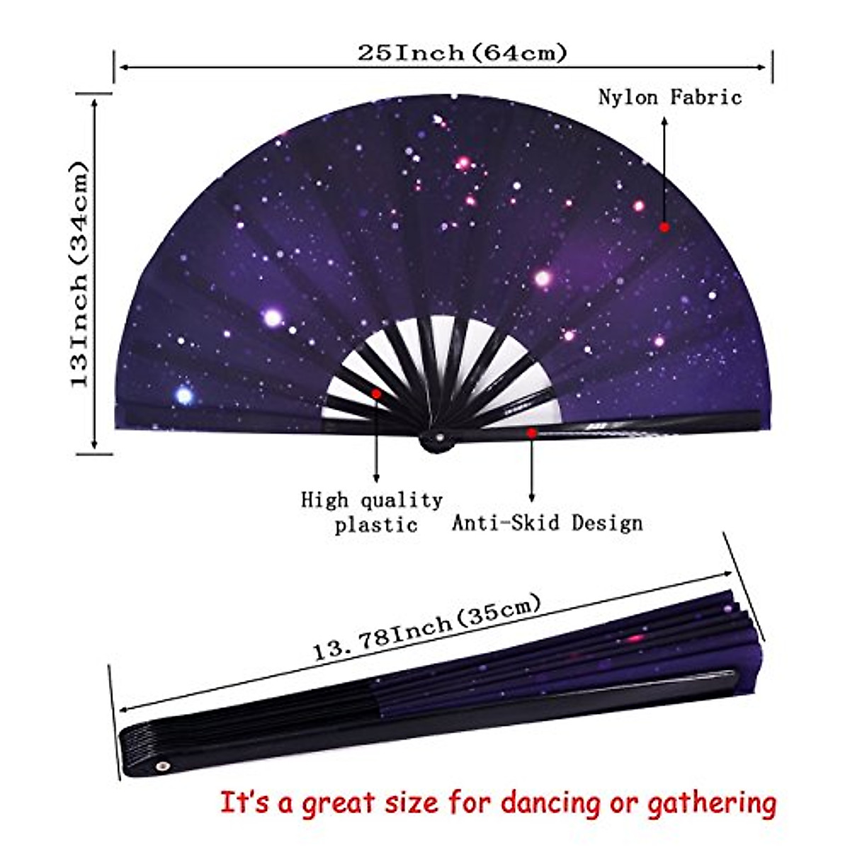 Amajiji Large Galaxy Folding Fan, Chinease/Japanese Folding Nylon-Cloth Hand Fan, Hand Folding Fans for Women/Men, Hand Fan Festival Gift Fan Craft Fan Folding Fan Dance Fan (AM3)