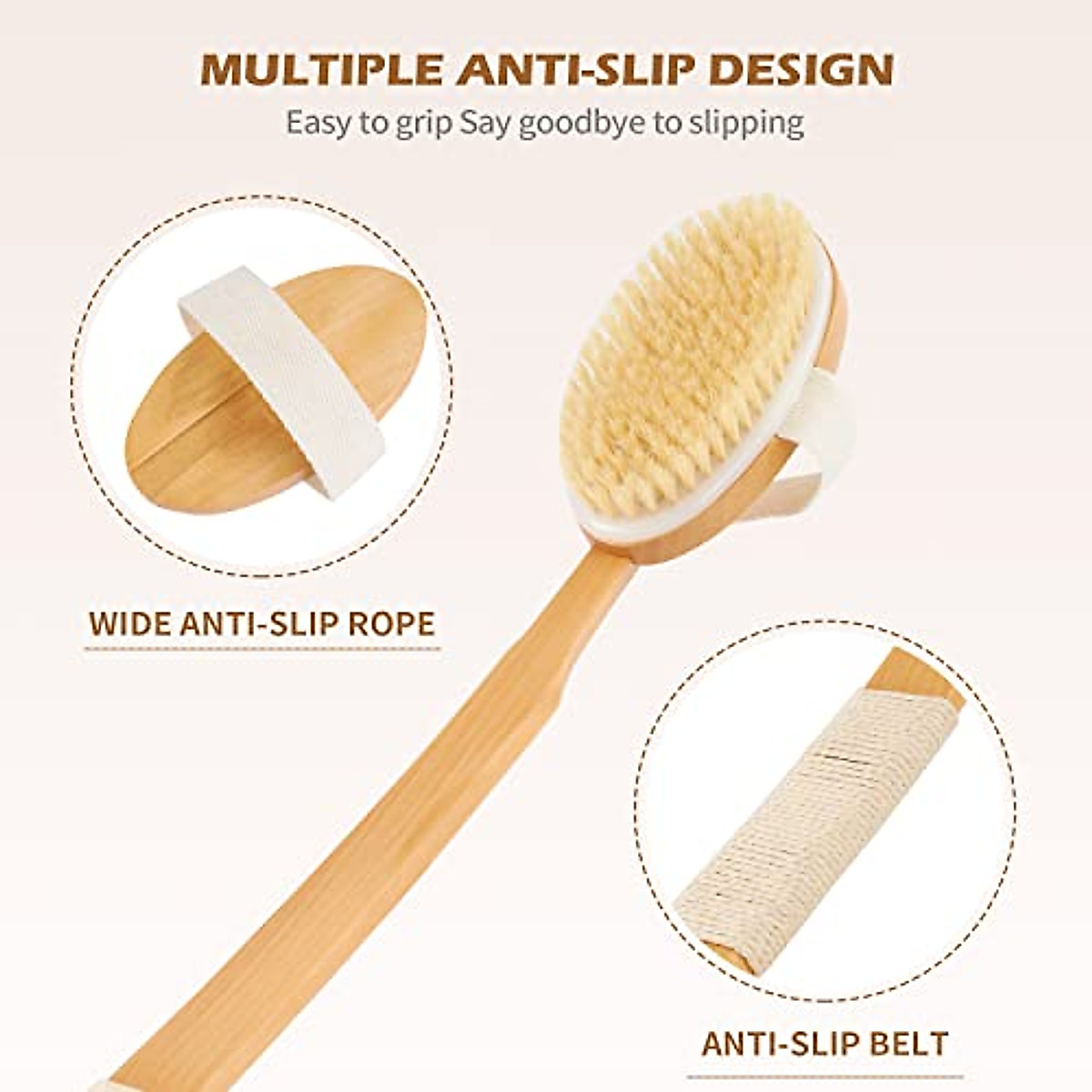Shower Back Brush, 2 Heads 18.2 inch Bath Brush Long Handle for Shower, Body Bath Brush with Stiff and Soft Bristles, Back Scrubber for Shower for Men and Women