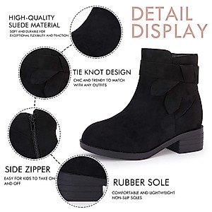 PiePieBuy Kids Girls Tie Knot Ankle Boots Chunky Low Block Heel Chelsea Dress Booties Winter Shoes With Zipper,Black, Size 2 Little Kid