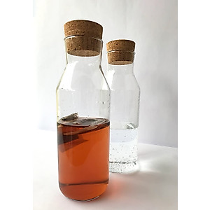 2 Clear Glass Carafe (34 Oz) With Cork Stopper - Hot and Cold Water Pitcher – Tea - Coffee Maker - Iced Tea - Wine Carafe - Juice Carafe - Glass Food Carafe - Cereal - Rice - Lentil - Beans.