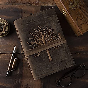Vintage Leather Journal Tree of Life-Leather Bound Journal-Antique Paper-Beautiful Embossed Tree Leather Sketchbook - For Drawing Sketching and Writing-240 Pages