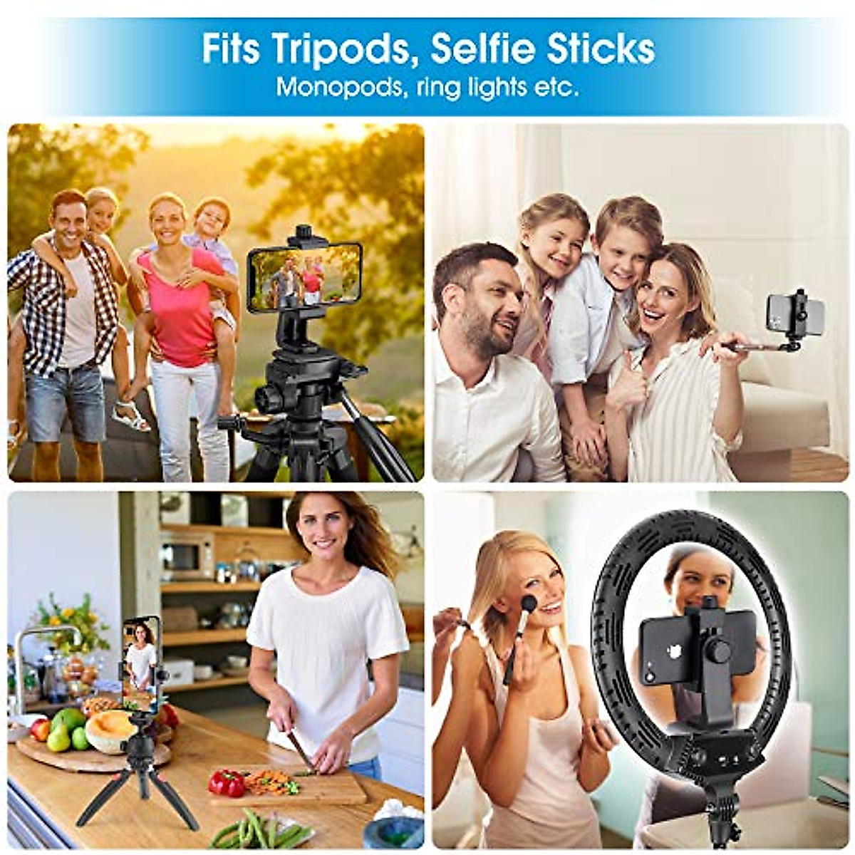 Phone Tripod Mount Adapter with Camera Remote and Wrist Strap, Universal Cell Phone Tripod Mount Holder, Swivel Design, Compatible with iPhone, Samsung, Selfie Monopod, for Taking Photos and Videos