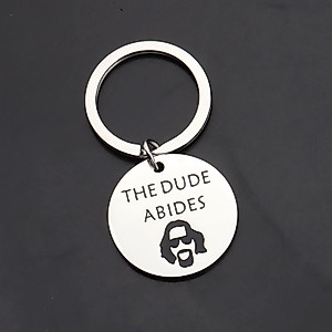BLEOUK The Dude Gift Lebowski Inspired Keychain Crime Movie Fans Gift Bowling Gift (THE DUDE ABIDES)