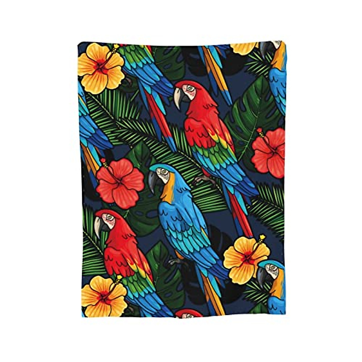Macaw and Hibiscus Flowers Throw Blanket Flannel Throws Ultra Soft Bedspread Microfiber Blankets Durable Home Decor Perfect Warm for Bed Sofa Couch Chair