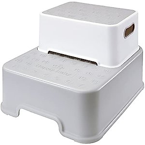 Two Step Stool for Kids, Double up Toddler Step Stool for Potty Training, Anti-Slip Sturdy Child Step Stool for Toilet, Bathroom, Sink, Kitchen, Grey