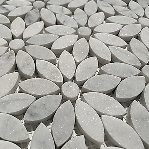 Stone Center Online Carrara White Marble Daisy Flower Pattern Mosaic Tile Honed Kitchen Bath Wall Floor Backsplash Shower (1 Sheet)