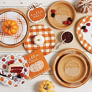 C.R. Gibson TW4-24063 Hello Fall Pumpkin Disposable Paper Cocktail Napkins for Thanksgiving and Halloween, Orange, 20pcs, 5" x 5"