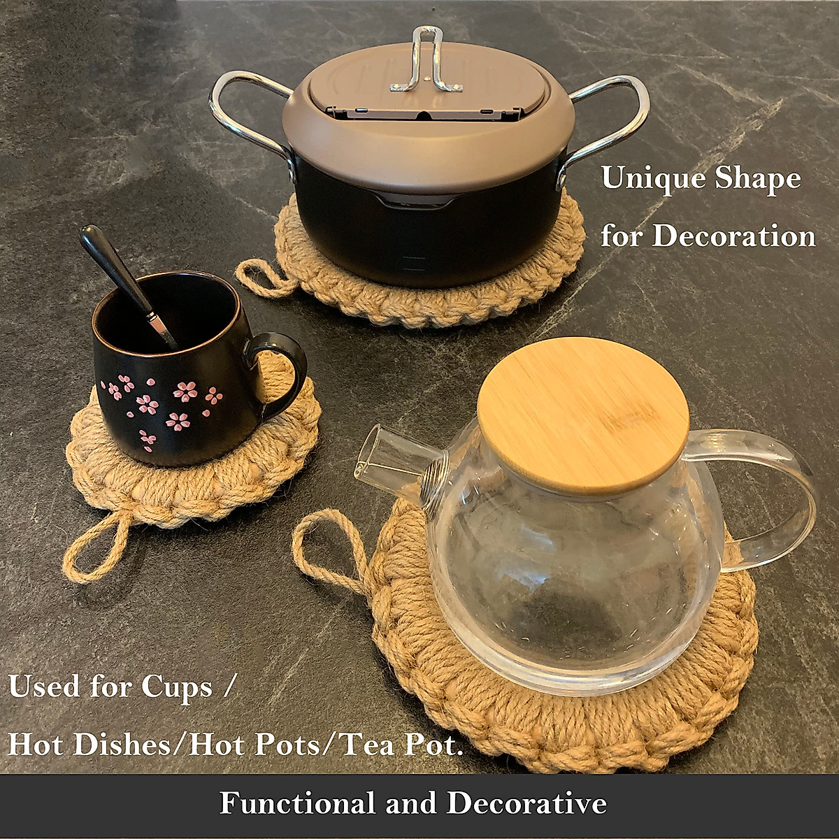 LIFEBAR Jute Trivets Woven Trivets Donut Hot Pads Trivet for Kitchen Wood Trivet Mat for Hot Pots, Pans, Dishes,Teapot and Tabletop