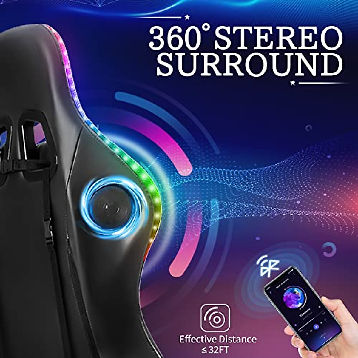 HOFFREE Gaming Chair Massage with Bluetooth Speakers and Lights Ergonomic Computer Gaming Chair with Footrest LED RGB Lights Music Video Game Chair with High Back Lumbar Support Red and Black