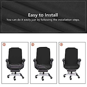 SARAFLORA Office Chair Cover- Large, Black- Removable Computer Cover for with Zipper Universal Rotating Desk High Back Seat Washable Protector Pets