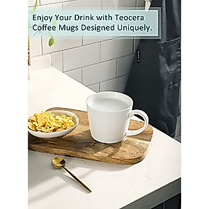 Teocera Coffee Mugs Set of 4, 12 Ounce Coffee Mug Set with Handle for Latte, Cappuccino, Cocoa, Tea - Modern Design Mugs - Gift for Women Men, White