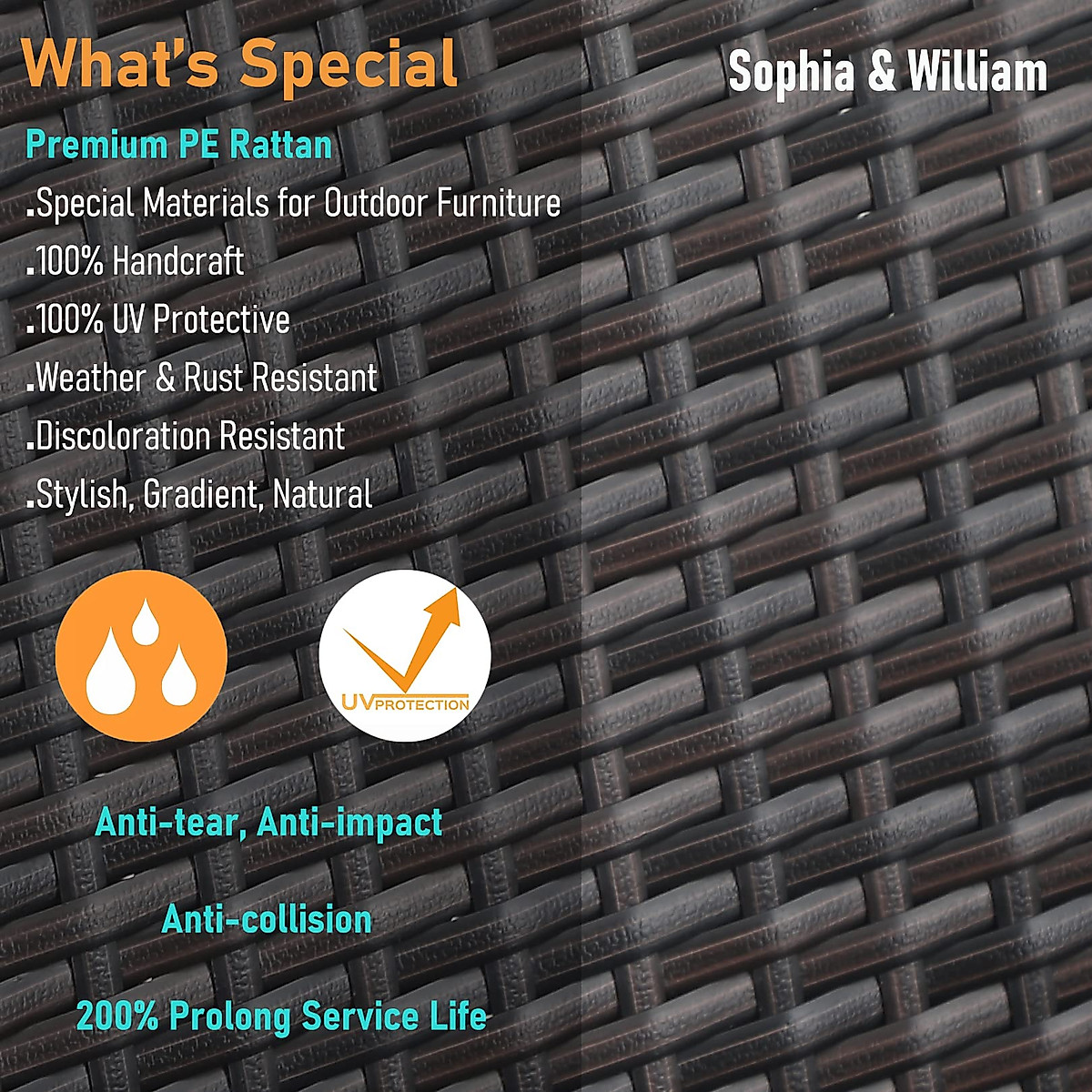 Sophia & William Patio Outdoor 2 Pieces Dining Chairs, Brown PE Rattan Armchair Sofa with Seat Cushions, Modern Outdoor Dining Conversation Furniture, Load Capacity: 330 lbs, 2 Pack