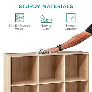 Best Choice Products 9-Cube Sturdy Storage Shelf Cubby Organizer Bookcase System for Nursery, Kids Room, Living Room, Kitchen, and Closet – Light Oak
