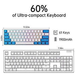 TMKB GK61 60% Wireless Mechanical Gaming Keyboard, 2.4Ghz/Bluetooth/Wired Programmable IPX4 Waterproof Compact Keyboard with RGB Backlit Hot Swappable Gateron Optical Brown Switch for Mac Windows PC