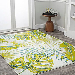 JONATHAN Y LUX100A-4 Monstera Tropical Leaves Indoor -Area Rug, Coastal, Floral, Bohemian Easy-Cleaning,Bedroom,Kitchen,Living Room,Non Shedding, Ivory/Green, 4 X 6