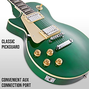 LyxPro 39” Left Hand SB Series Electric Guitar, LP Style for Beginner, Intermediate & Pro Players Solid Body Guitar, Bonus 2-Pack of Picks, Mahogany Wood, Volume/Tone Controls, 3-Way Pickup - Green