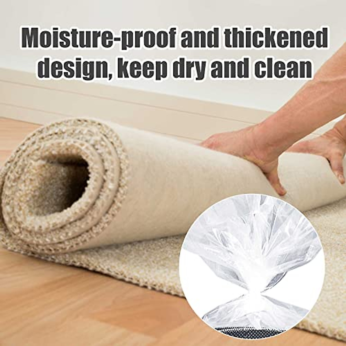 4 Pcs Rug Storage Bag and 100 Pcs Zip Tie 2 x 11 Ft Large Clear Carpet Bag Fits Rugs up to 9 x 12 Ft White Nylon Locking Cable Ties Plastic Area Rug Bag to Preserve Rolled Rugs for Moving or Storage