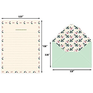 Cute Floral Stationery Paper (48 PCS) 7.1 x 5.2" Lined Matching Envelopes (24 PCS) Double Sided for Invites