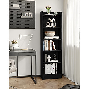 Hzuaneri 6-Tier Bookshelf, 66.7 Inches Floor Standing Bookcase, Display Storage Shelf, Corner Shelf, Home Decor Furniture for Home Office, Living Room, Bedroom, Black 02904XBC