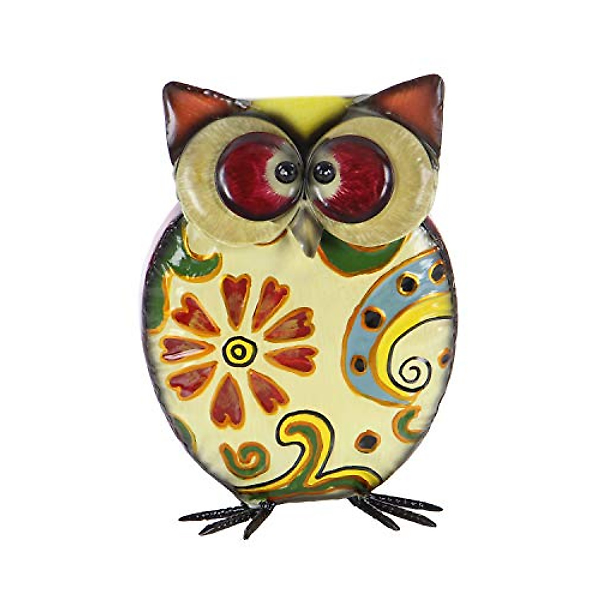 Deco 79 Metal Owl Indoor Outdoor Garden Sculpture with Floral Pattern, 8" x 4" x 11", Yellow