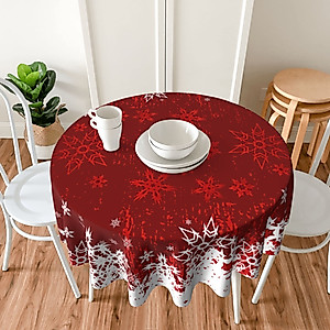 SHAPTOY Christmas Round Tablecloth 60 Inch Red Xmas Snowflake Table Cloth Rustic Winter Reusable Circle Fabric Table Clothes Cover for Picnic Party Dining Room Home Outdoor Decor