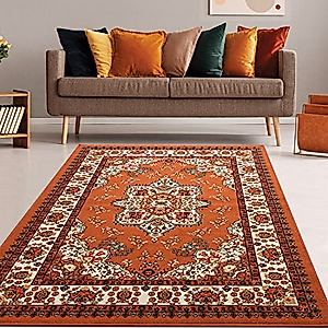 Antep Rugs Alfombras Oriental Traditional 8x10 Non-Skid (Non-Slip) Low Profile Pile Rubber Backing Indoor Area Rugs (Rust Brown, 7'10" x 10')