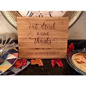 Custom Engraved Cutting Board Gift (11" x 13" Single Tone, Thanksgiving Design) - Personalized Cutting Board for Couples - Decorative Wooden Kitchen Cutting Board with Engraving