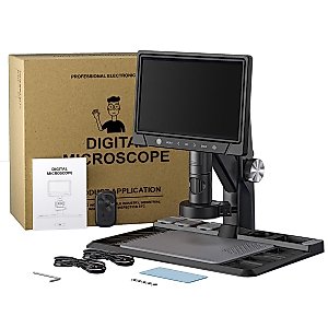 SZJMS 10.1" Digital Microscope 1600X, IPS Touch Screen Coin Microscope, 1080P 12MP Soldering Microscope with 30 Adjustable LED Lights, Parfocal Lens, Wireless Remote Control, PC Compatible