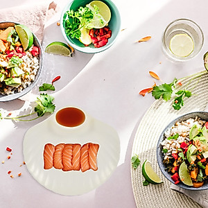 UPKOCH Movie Night Snack Trays 6Pcs Shell Dumpling Plates with Sauce Holder Plastic Sushi Plates Serving Platter Tray French Fries Plate with Sauce Divider For Home Kitchen (White) Serving Dishes