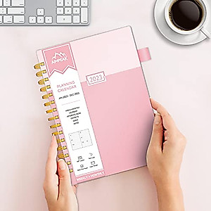 2023 Weekly & Monthly Planner, Jan. 2023 - Dec. 2023, AIMPEAK Weekly Planner 2023 with Tabs, Calendar Planner with Inner Pocket, Pen Loop, Flexible Cover，Spiral Binding, Pink(7"x10")