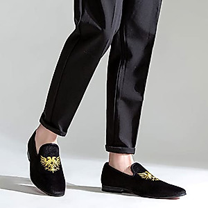 Jousen Men's Loafers Velvet Slip On Dress Men Shoes Soft Vintage Luxury Mens Wedding Party Prom Shoes for Men(AMY3026A Black 9.5)
