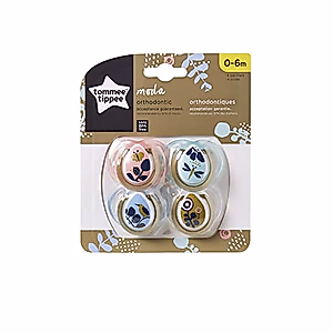 Tommee Tippee Moda Pacifiers, Symmetrical Design, BPA-Free Silicone Binkies, 0-6m, 4-Count