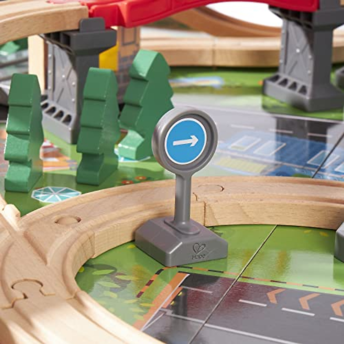Hape E3766 70 Piece Railway Train Table and Set Toy with Battery Powered Locomotive, Removable Playmat Surface and Storage for Kids 3 Years and Up