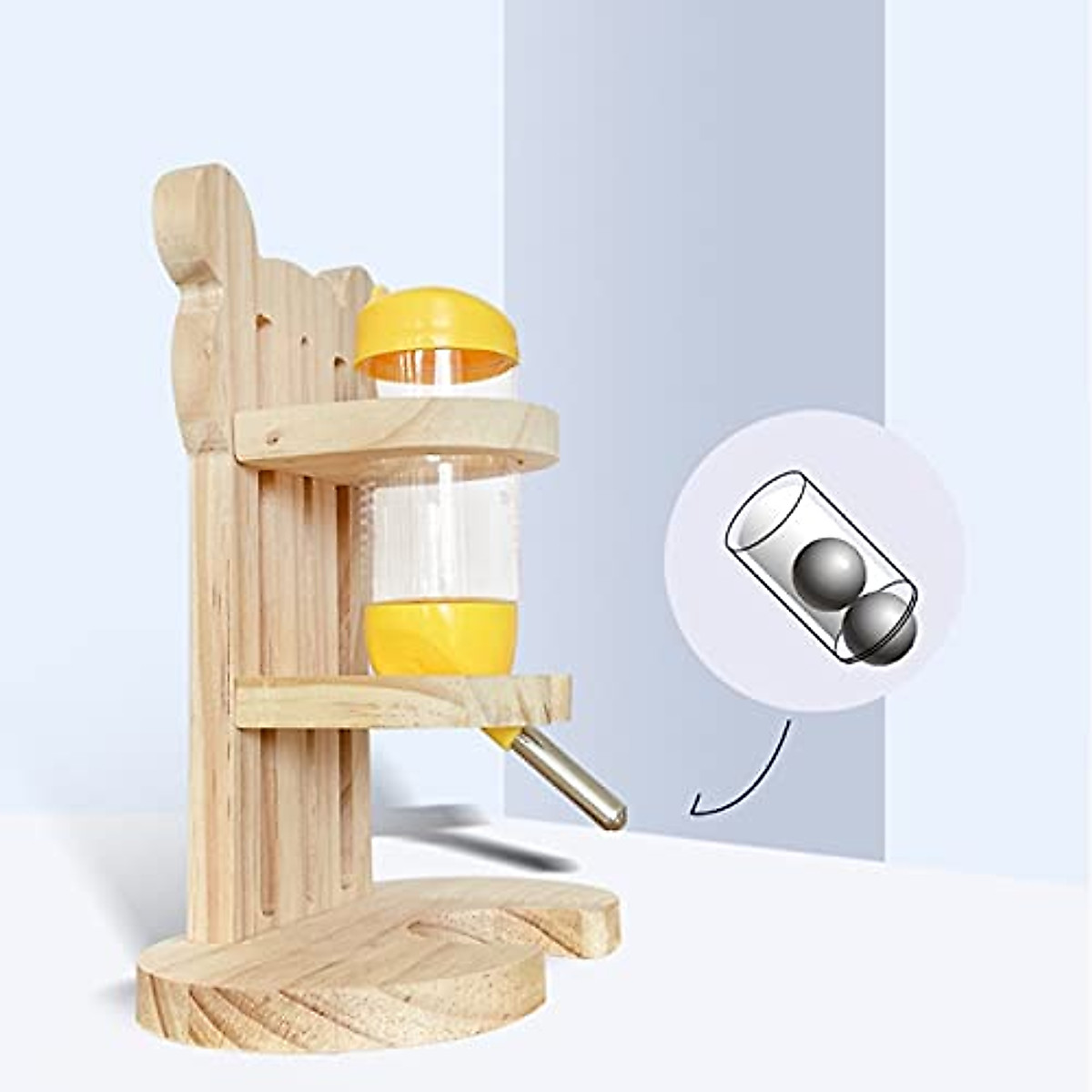 Water Bottle with Anti-Tipple Wood Holder 80ml Small Pet Auto Water Dispenser for Gerbil Cage Water Bottle with Stand for Guinea Pigs Small Pets Hamster Rodents