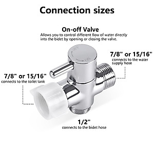 Bidet T Adapter with Shut-Off Valve, Brass T Valve Adapter for Bidet, 3 Way Tee Connector 7/8”1/2”16/15”, T Valve Bidet Attachment for Toilet