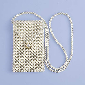 Hogoo Luxury White Pearl Purses Shoulder Bag for Women Pearl Bag Crossbody Beaded Clutch Evening Bag (WhiteSet2)