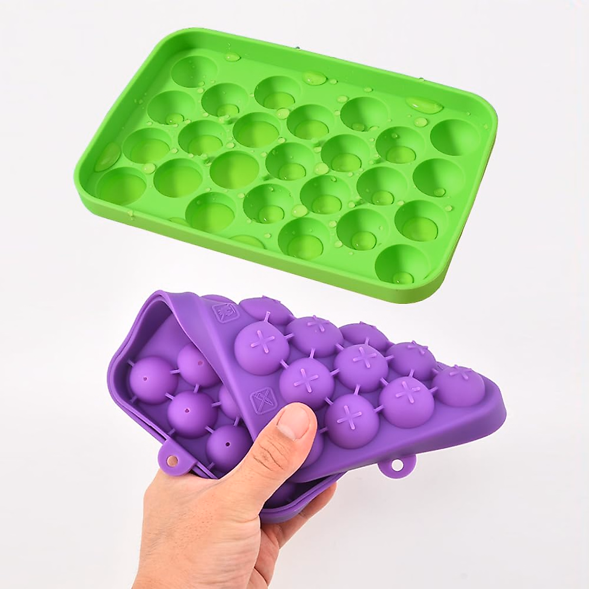 Lesunsul Ice Tray, Round Ice Trays, Pack of 2 Small Round Ice Trays, Silicone Small Ice Ball Trays, Easy-Release 25pcs Small Ice Ball, for Freezer, Cocktail, Whiskey, Juice, BPA Free