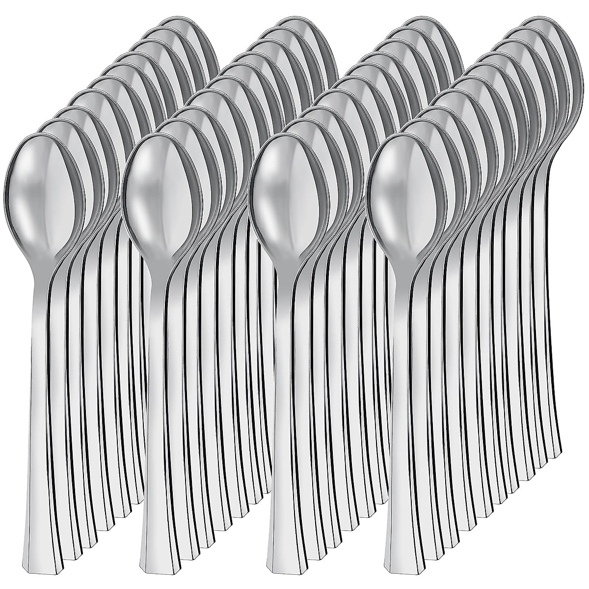 100PCS Mini Plastic Spoons,Silver Plastic Mini Spoons,Disposable Mini Dessert Spoons 4.5 Inches,Mini Tasting Spoons Appetizer Spoons Perfect for Coffee Espresso Cake Desserts Appetizers