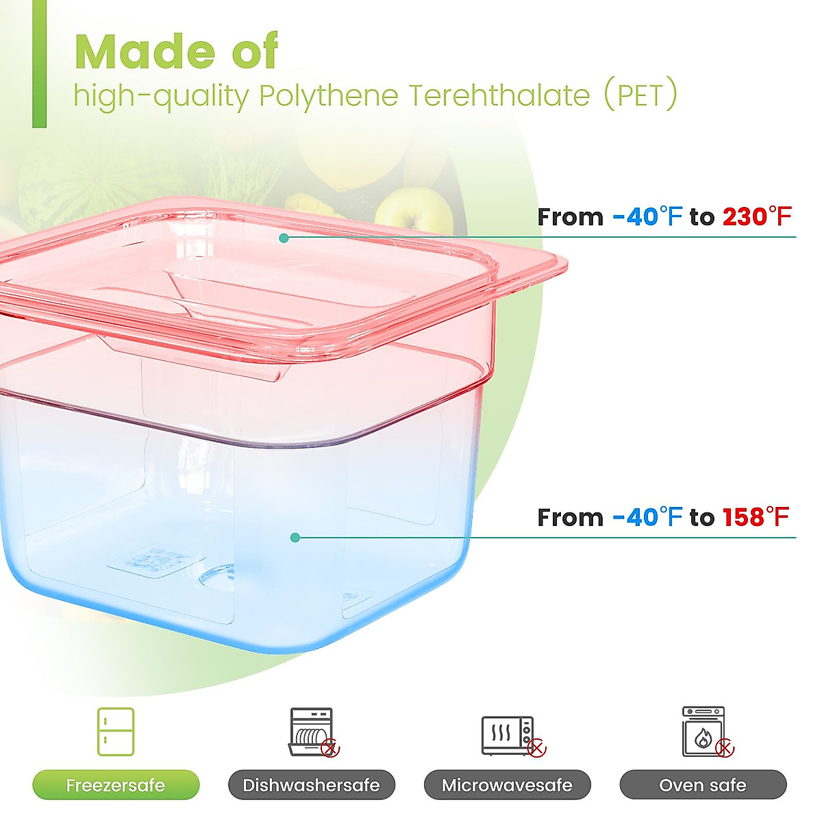 HNEDSEN 6 Pack Plastic Food Pan with Lid 1/6 Size 2.5 Inch Deep Restaurant Clear Food Storage Containers Polycarbonate Commercial Hotel Pans for Fruits Vegetables Beans Corns (12 PCS, 2.5'' Deep)