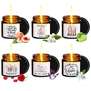 6 Pieces Book Lover Scented Candle 4oz Readers Candle Library Lovers' Day Gifts Soy Wax Jar Candle for Readers Book Lovers Librarian Gifts