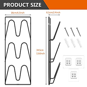 2 Pcs Pot Lid Organizer Rack, 3 Tier Pot Lid Organizer, No Drilling Adhesive Pan Lid Organizer, Wall Mount Pot Lid Holder, Hanging Pot Cover Storage Rack, Pot Lid Rack for Kitchen Cabinet Door (Black)