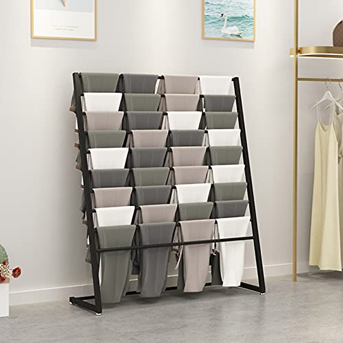 Metal Floor Standing Scarves Silk Scarf Rack Organizer, Commercial Creative Golden Shawl Fabric Storage Display Stand, Multi-Purpose Sheets Belt Suit Pants Hanging Rack Ties Holder Shelves Show Rack