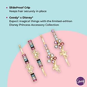 GOODY Bobby Pins - 4 Count, Disney Princess, Jasmine - Slideproof Rhinestone Bobbies - Hair Accessories for Men, Women, Boys & Girls - Style With Ease & Keep Your Hair Secured - For All Hair Types