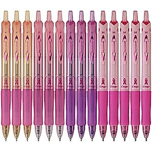 PILOT Acroball Breast Cancer Awareness Collection Advanced Ink Refillable & Retractable Ball Point Pens, Assorted Colors and Point Sizes, 14-Pack (14688)
