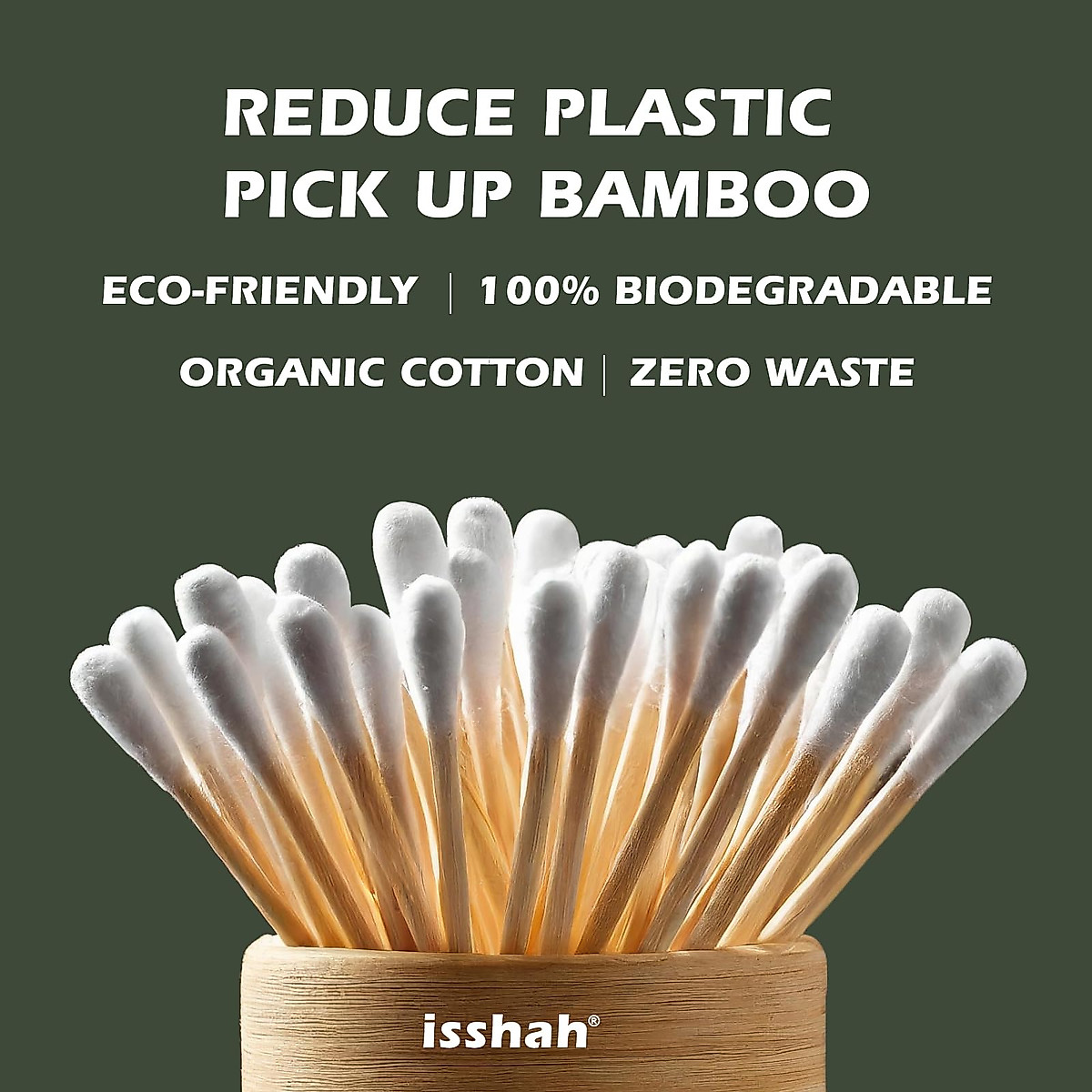 Bamboo Cotton Swabs - 2000 Count - FSC Certified and PETA Approved, Eco Friendly Double Tips, Plastic Free Ear Sticks, All Natural 100% Biodegradable Organic Cotton Buds by Isshah