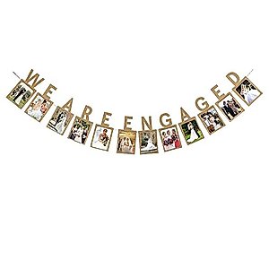 We Are Engaged Photo Banner, Wedding Engagement Party Sign Supplies, Kraft Paper Bunting For Bridal Shower Party Decorations